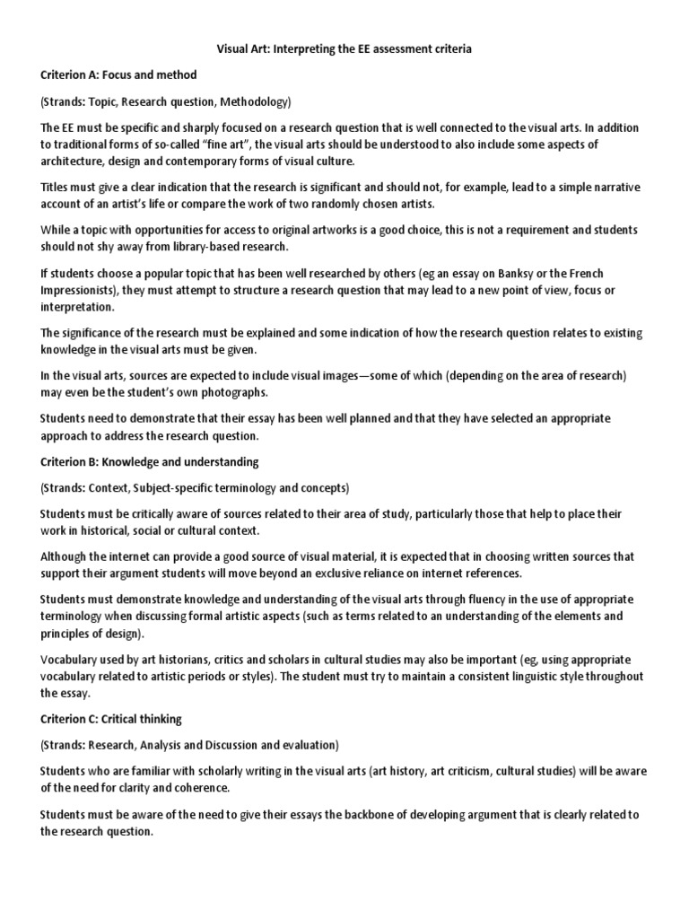 Group 6 IB DP Visual Art The EE Assessment Criteria | PDF | Essays ...