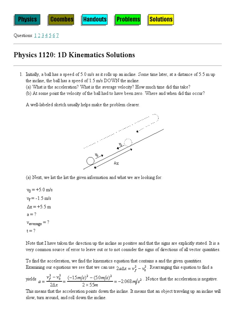 PHYS 1120 1D Kinematics Solutions | PDF | Kinematics | Acceleration