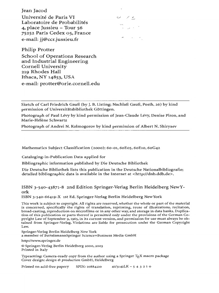 Probability Essentials (Jacod J., Protter P) PDF | PDF