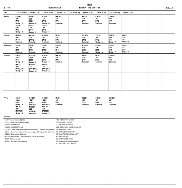 Routine CSE2 2nd Sem 2018 | PDF | Academia | Science And Technology