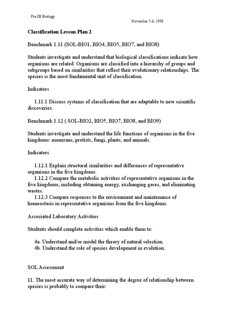 Five Kingdoms Classification Lesson Plan | PDF | Organisms | Taxonomy ...