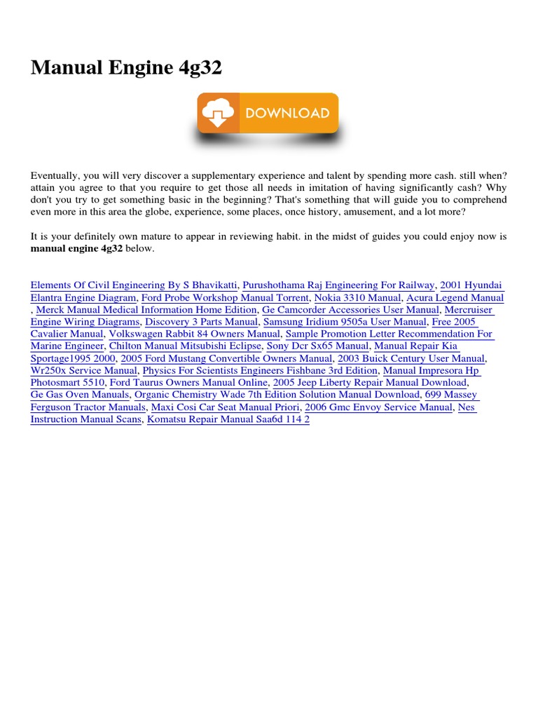 Manual Engine 4g32 | PDF | Motor Vehicle | Wheeled Vehicles
