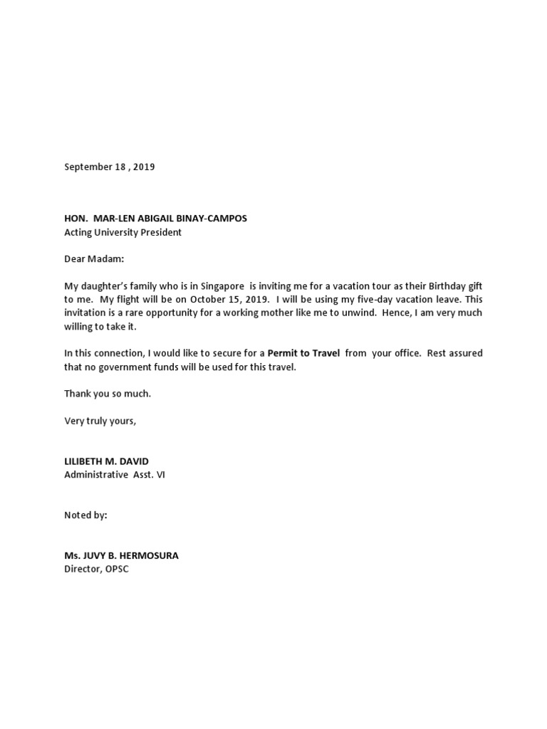 Letter Permit To Travel | PDF