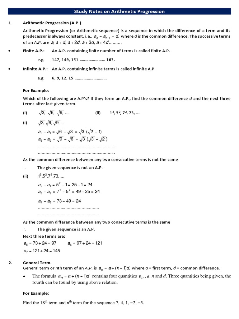 SN Arithmetic Progression 14 | PDF | Equations | Algebra