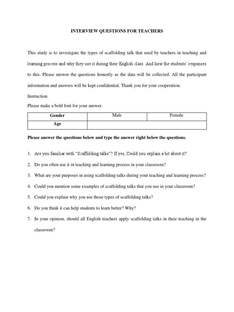 Interview Question For Teachers | PDF | Applied Psychology ...