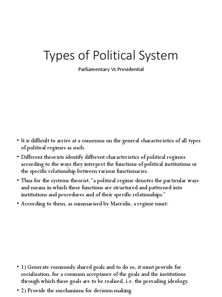 Types of Political System | PDF | Federation | Parliamentary System
