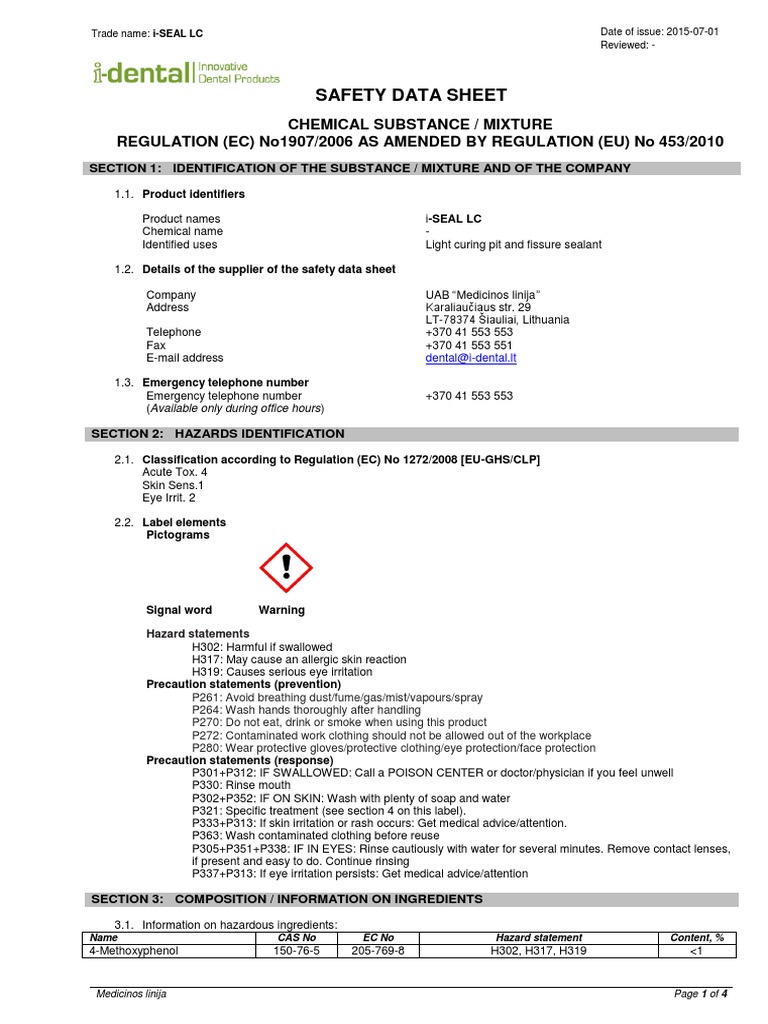 Safety Data Sheet: Chemical Substance / Mixture REGULATION (EC) No1907 ...