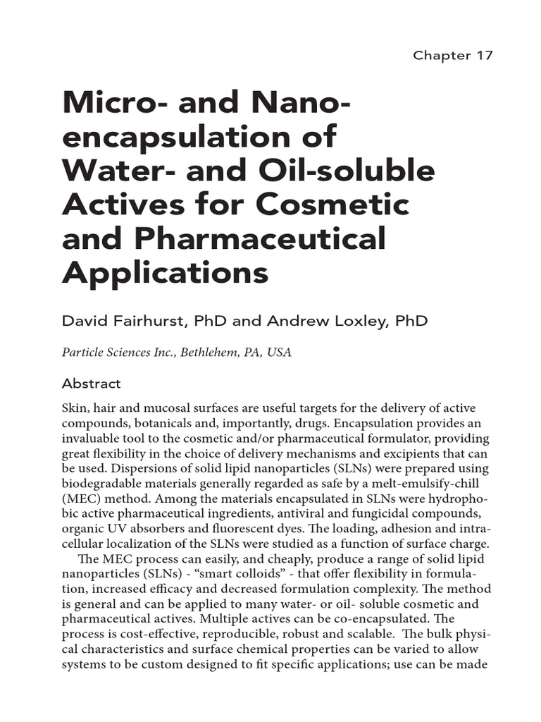 Micro and Nano-Encapsulation of Water and Oil Soluble Actives For ...