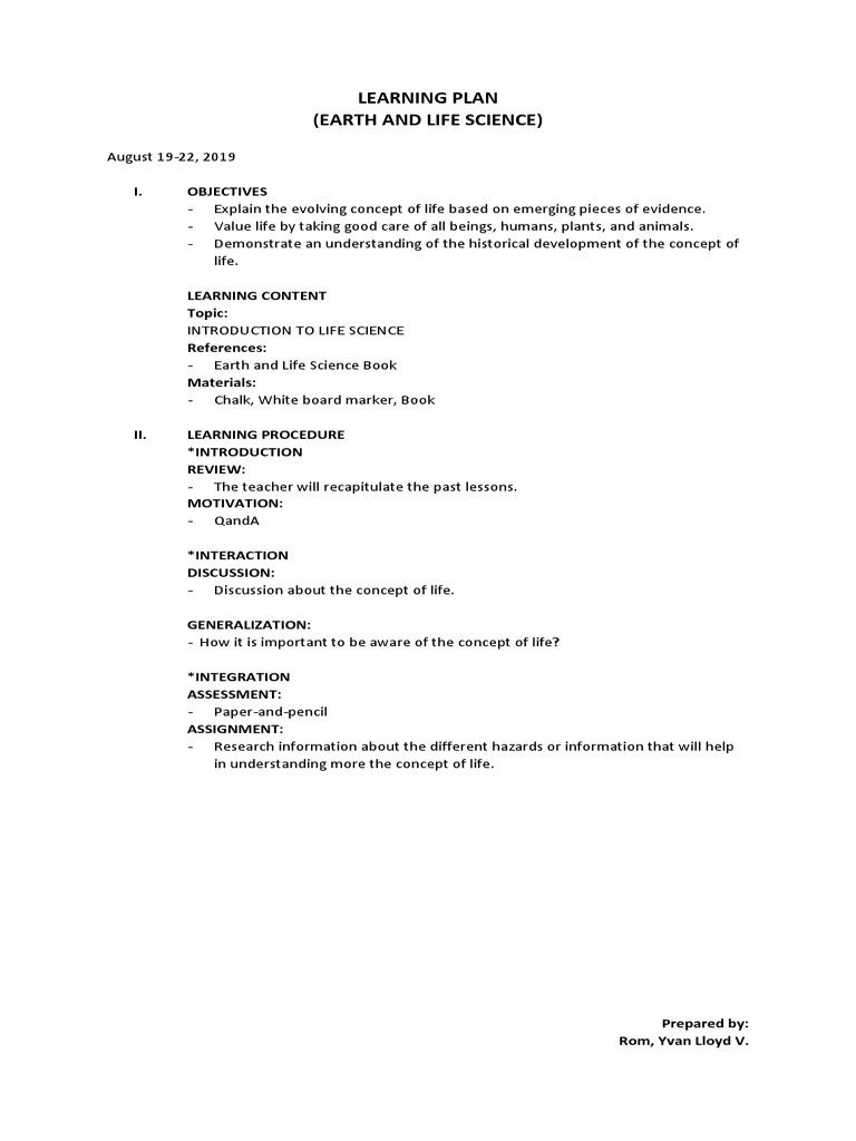 Earth and Life Science Learning Plan | PDF