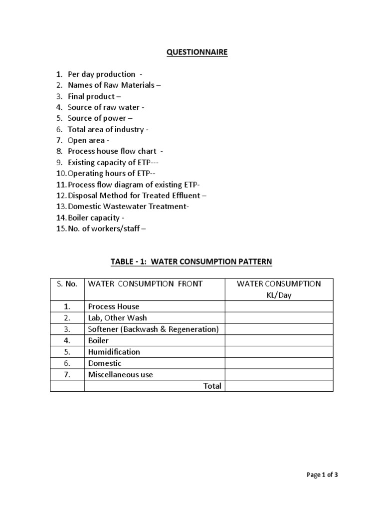 Industrial Water Consumption Questionnaire | PDF | Science ...