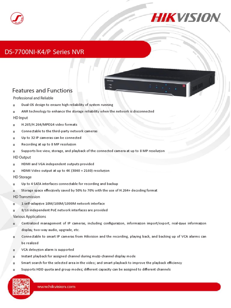 Specification Sheet and Product Overview for DS-7700NI-K4/P Series NVRs ...
