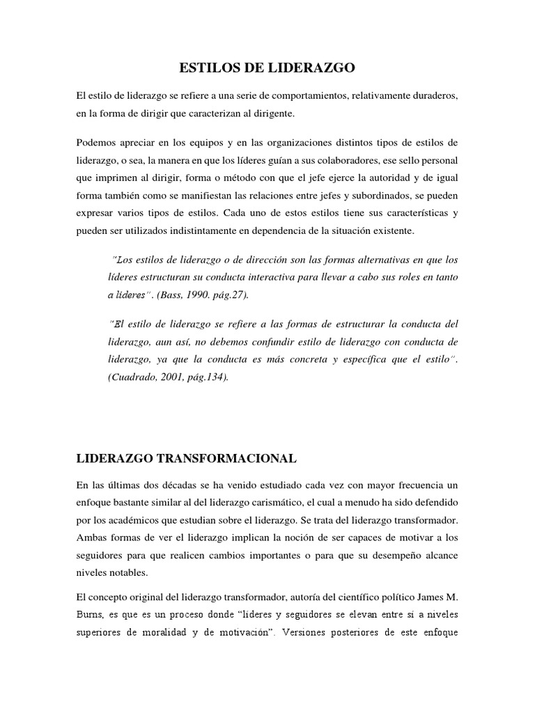 Liderazgo Transformacional | PDF | Liderazgo | Conceptos psicologicos