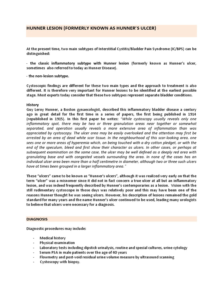 Hunner Lesion (Formerly Known As Hunner'S Ulcer) | PDF | Urology ...