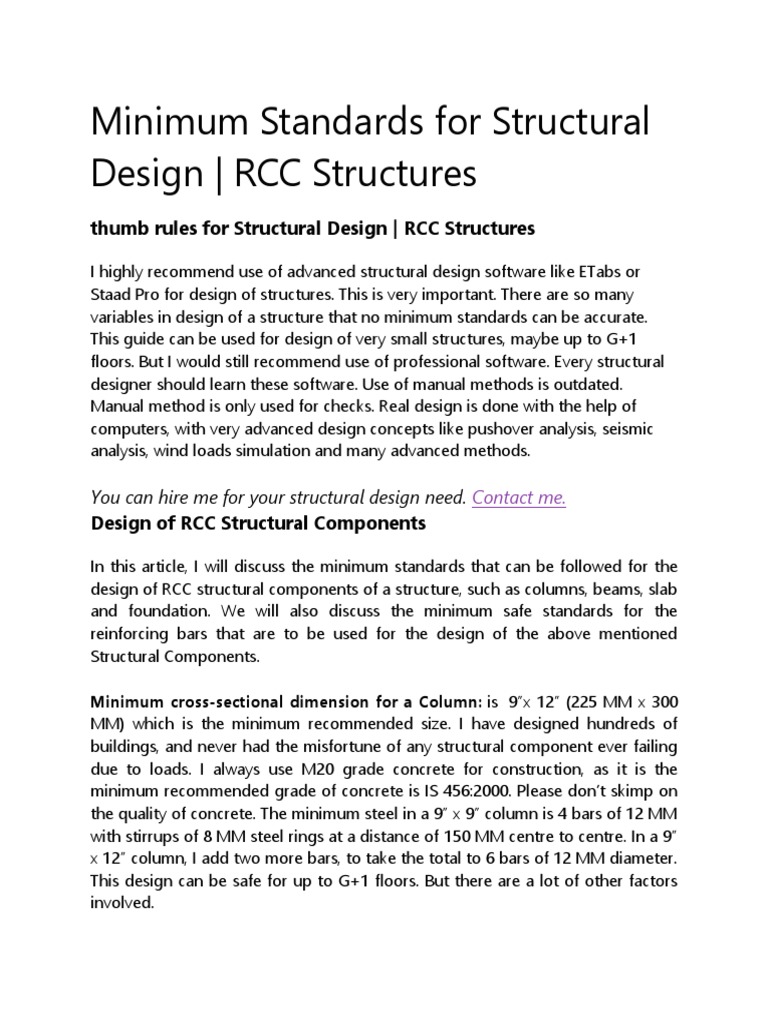 Minimum Standards For Structural Design | PDF | Column | Concrete
