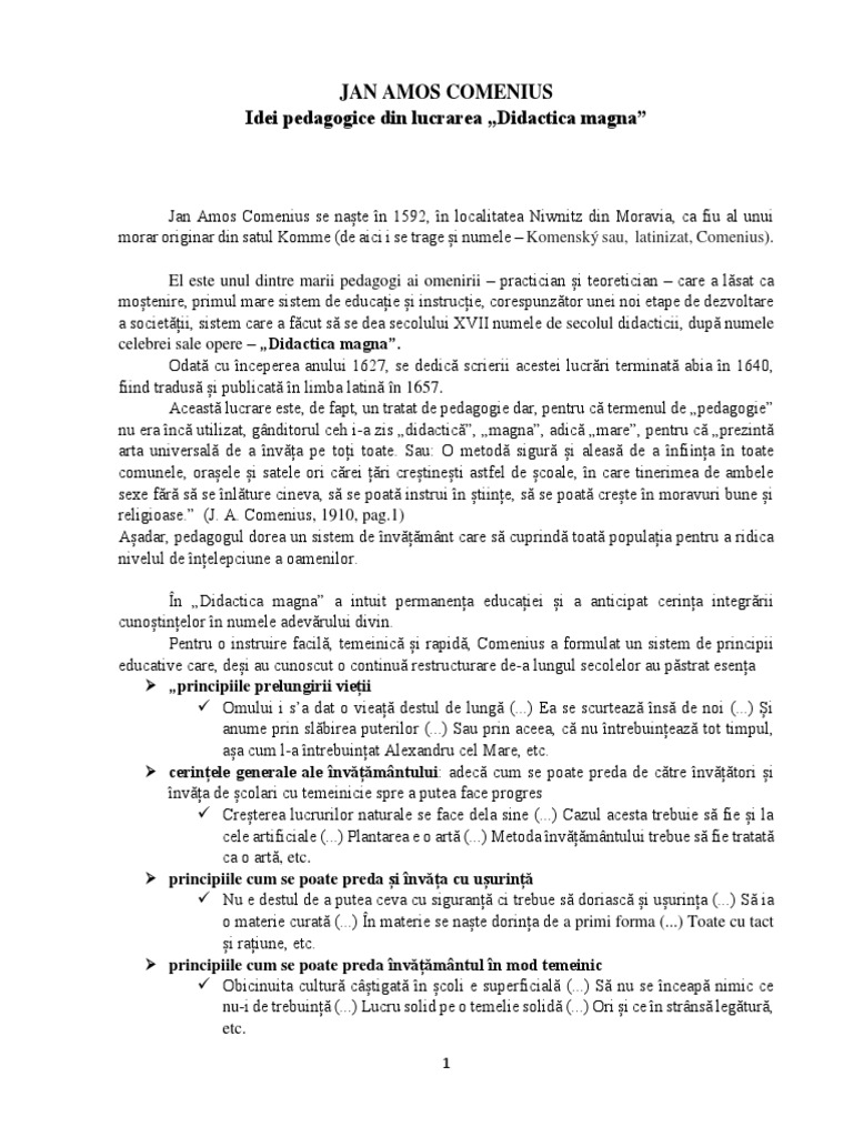 Jan Amos Comenius - Didactica Magna | PDF