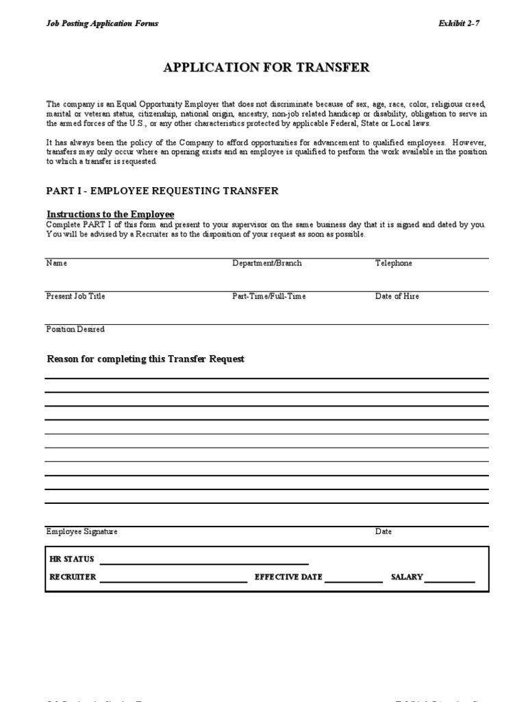 Application For Transfer | PDF | Recruitment | Employment