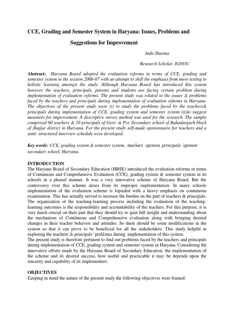 Cce, Grading and Semester System in Haryana | PDF | System | Teachers