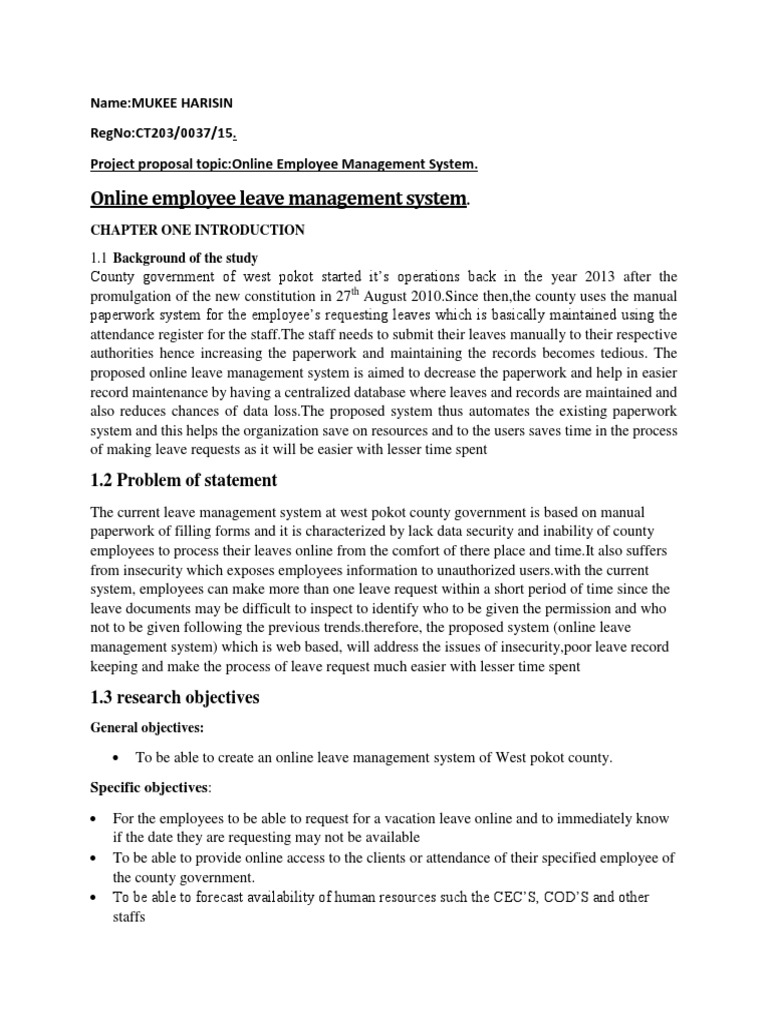 Online Leave Management System Proposal | PDF | Internet | World Wide Web
