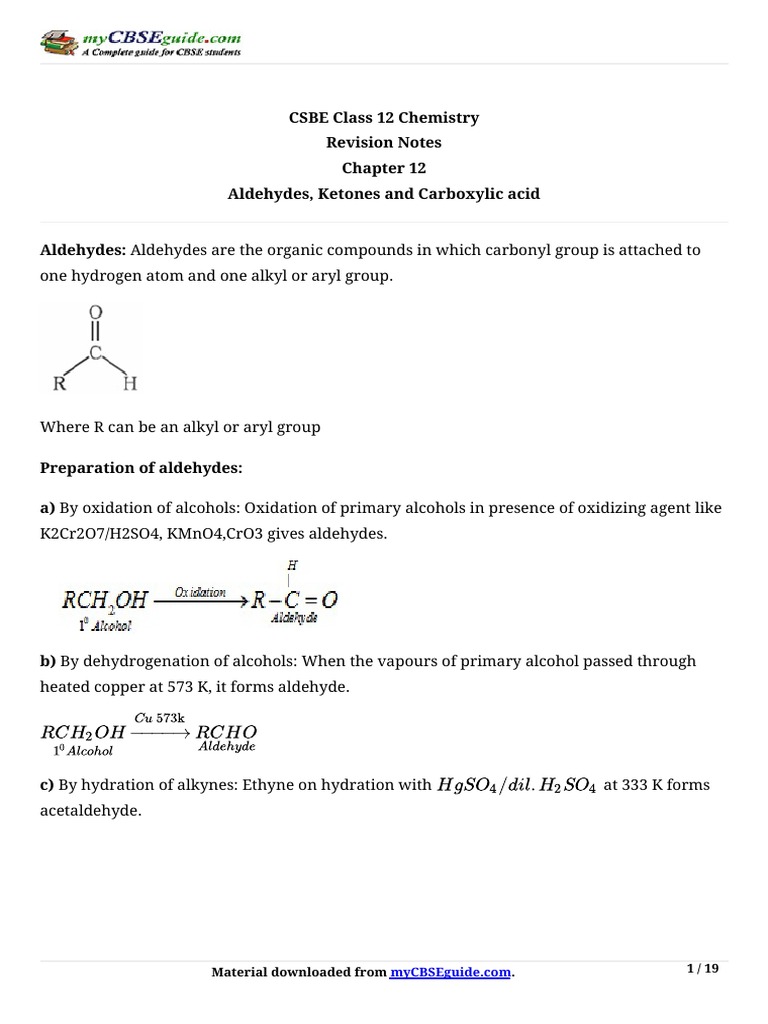 Class 12 Chemistry: Aldehydes, Ketones, Carboxylic Acids | PDF ...