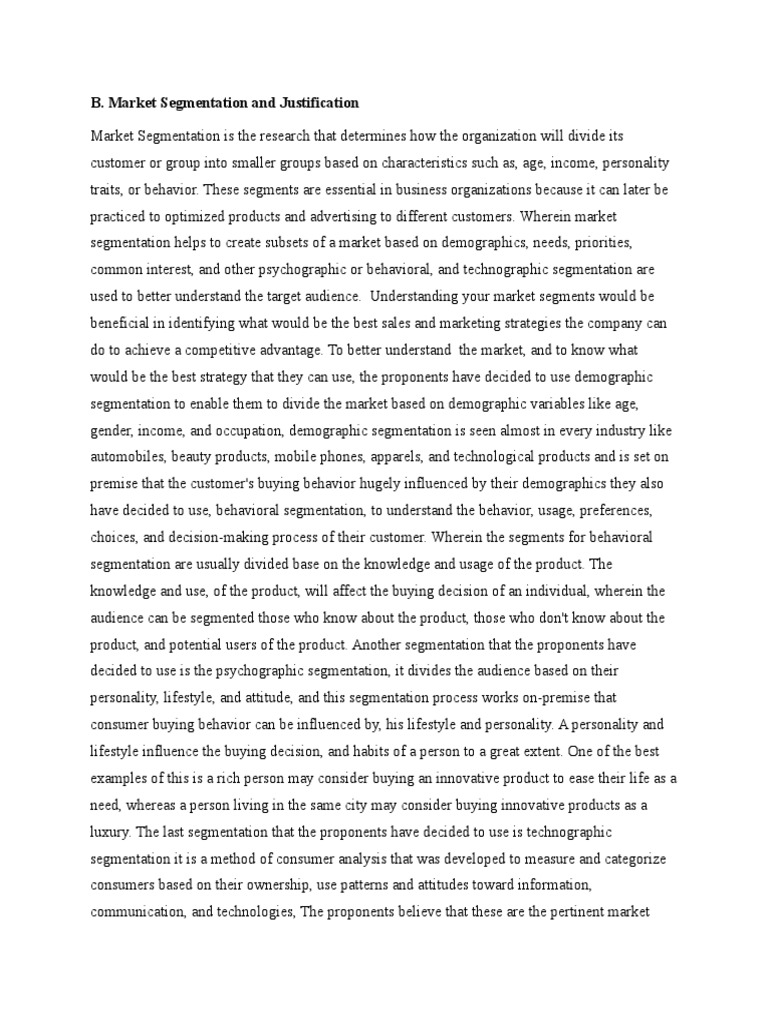 B. Market Segmentation and Justification | PDF | Market Segmentation ...