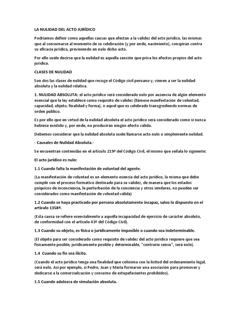 La Nulidad Del Acto Jurídico | PDF | Nulo (ley) | Conceptos legales