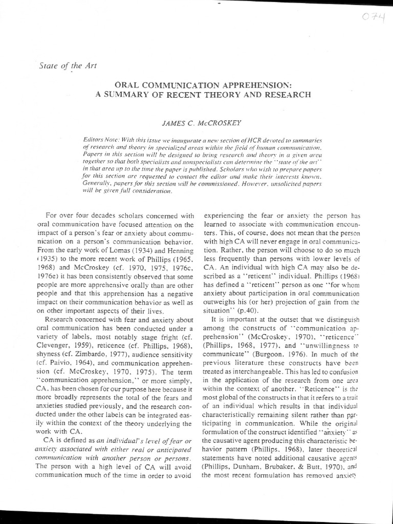 State of The Art: James C. Mccroskey | PDF | Shyness | Hypothesis