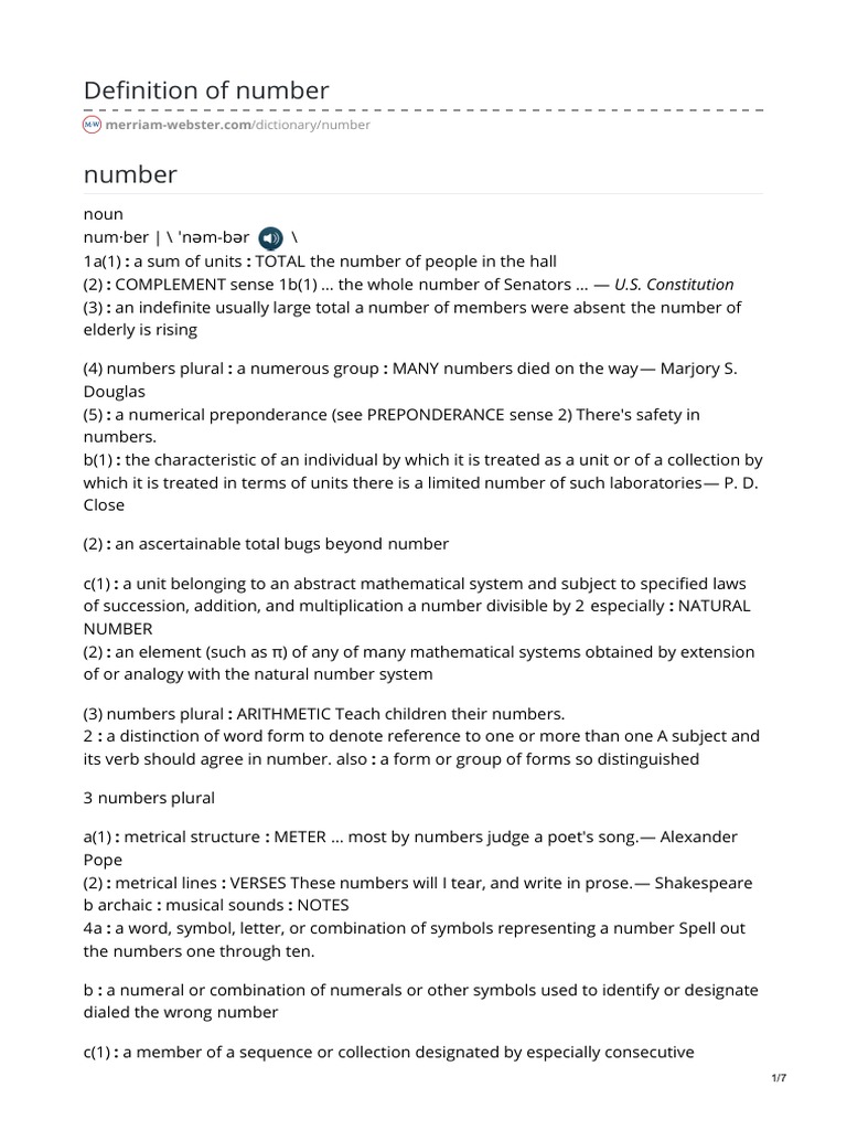 Definition of Number Number | Download Free PDF | Noun | Verb