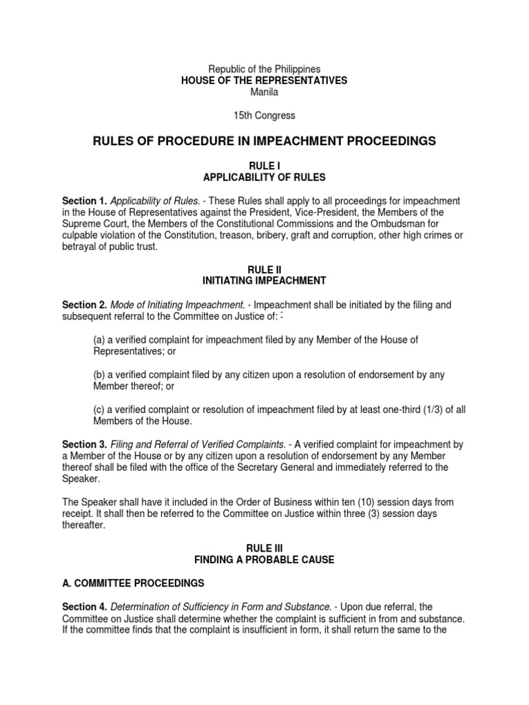 Rules of Procedure in Impeachment Proceedings | PDF | Impeachment ...