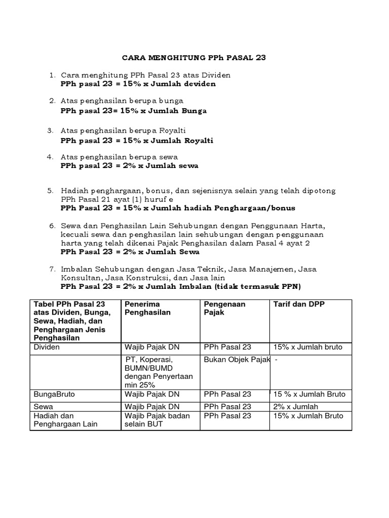 Cara Menghitung PPH Pasal 23 | PDF