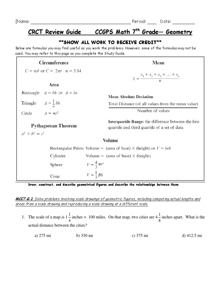 Ccgps CRCT Math 7th Grade Geometry Review Packet | PDF | Rectangle | Area