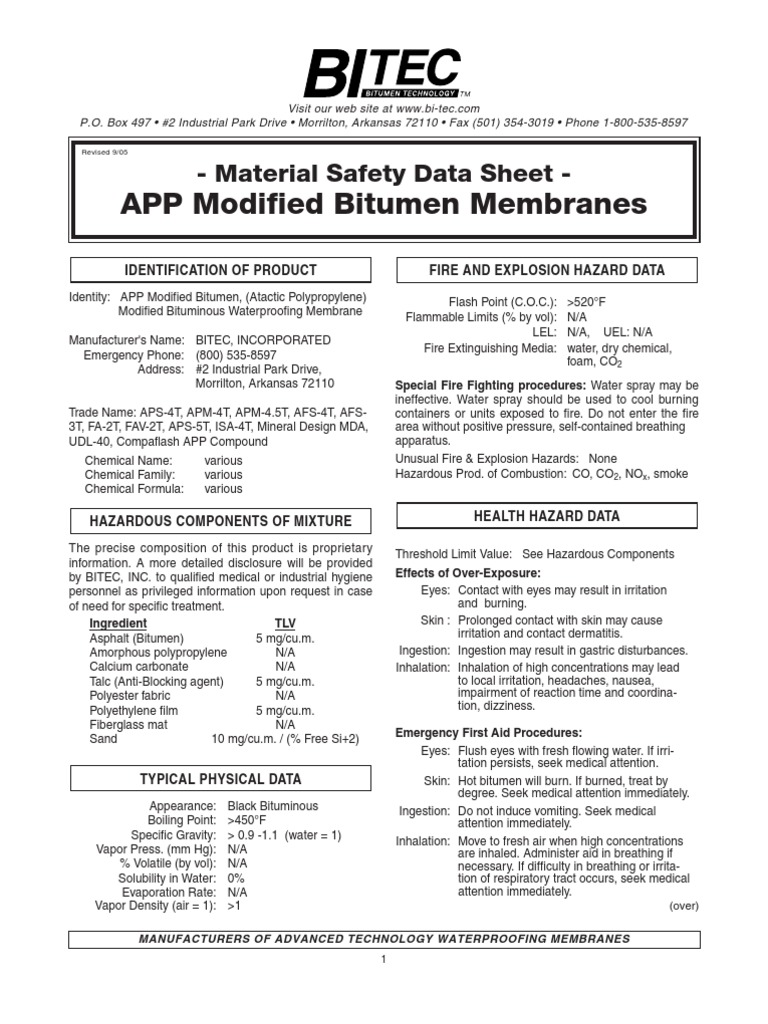 Msds Bitumen 2 | PDF | Asphalt | Volatile Organic Compound