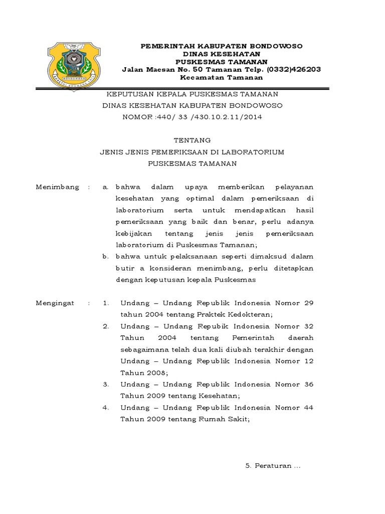 SK Jenis Jenis Pemeriksaan Lab. | PDF