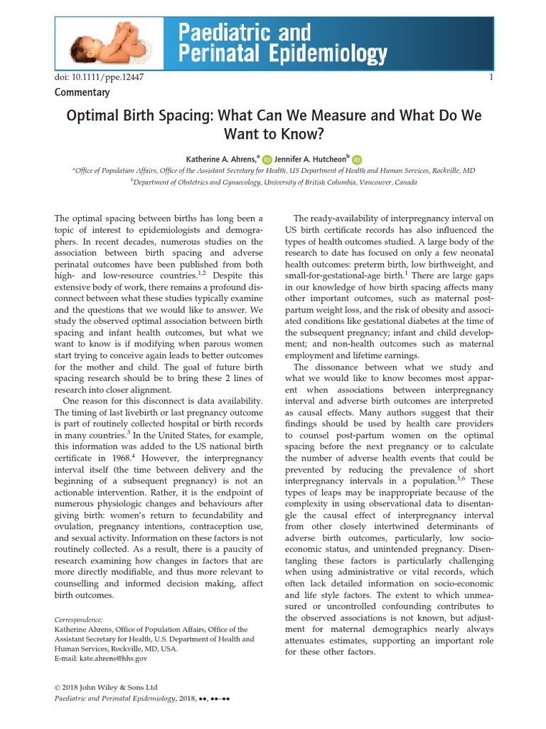 Optimal Birth Spacing: What Can We Measure and What Do We Want To Know ...
