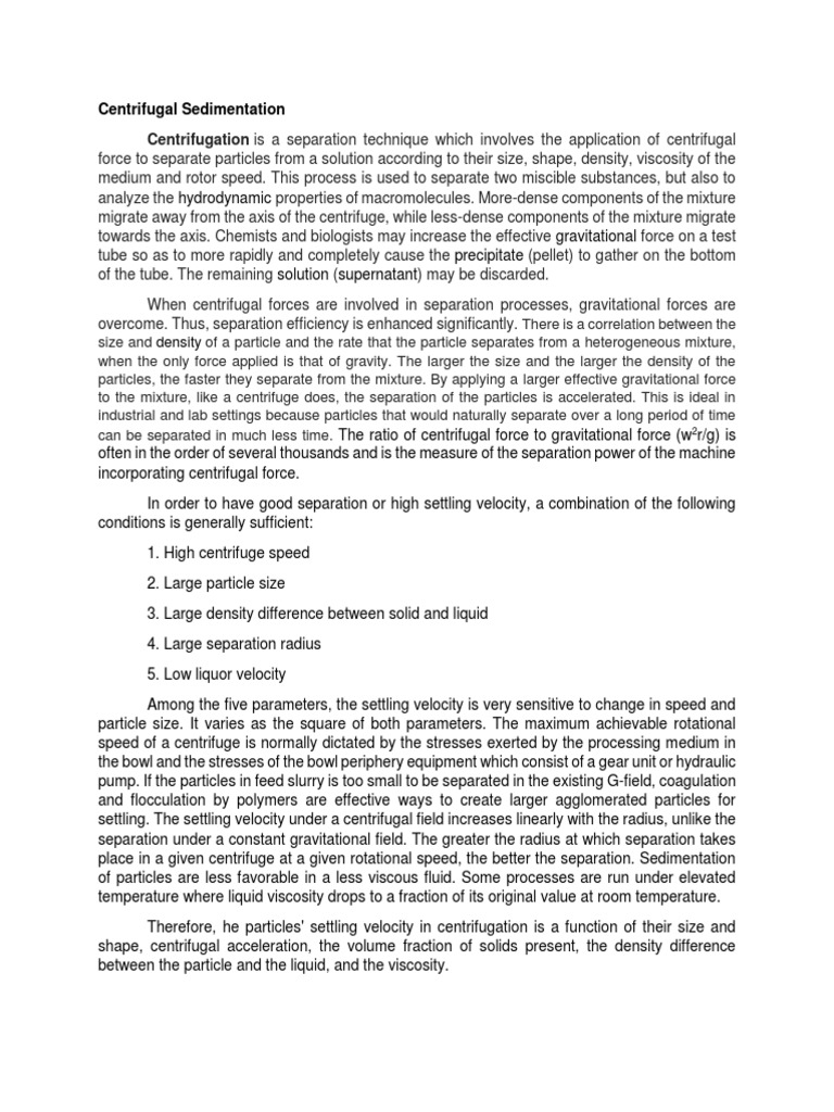 Centrifugal Sedimentation | PDF | Centrifuge | Applied And ...