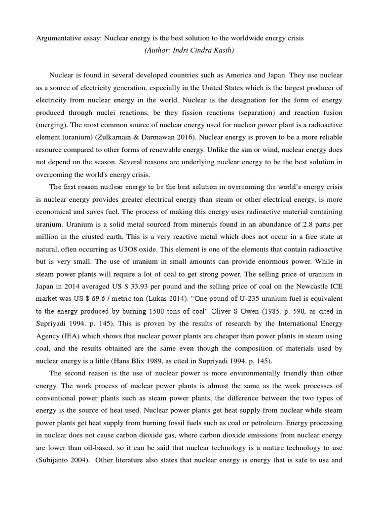 Argumentative Essay: Nuclear Energy Is The Best Solution To The ...
