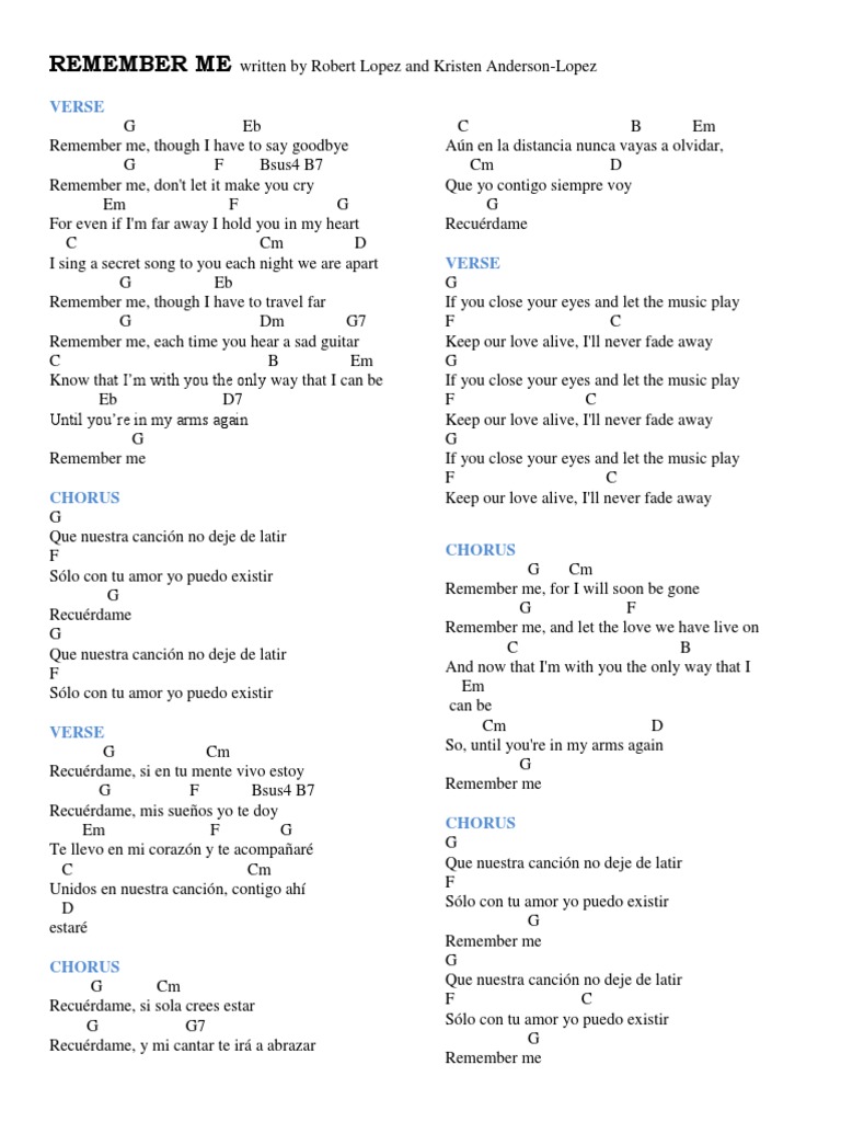 Letra y Acordes de "Remember Me" | PDF | Música grabada | Música pop