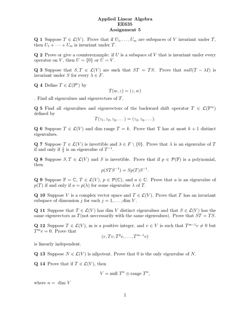 Problem Set 5 | PDF | Linear Algebra | Eigenvalues And Eigenvectors