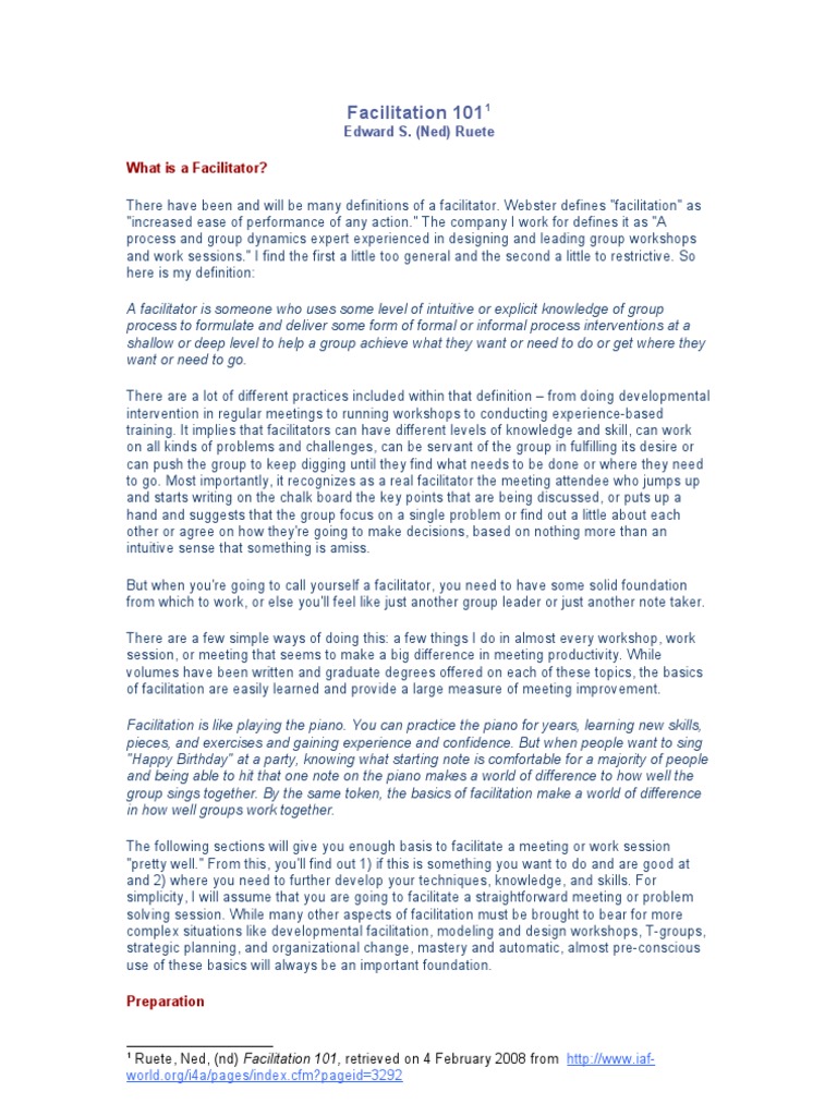 Facilitation 101 | PDF | Facilitator | Memory