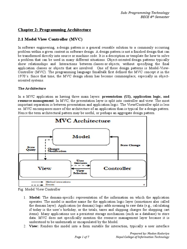 Chapter 2: Programming Architecture 2.1 Model View Controller (MVC) | PDF | Client–Server Model ...