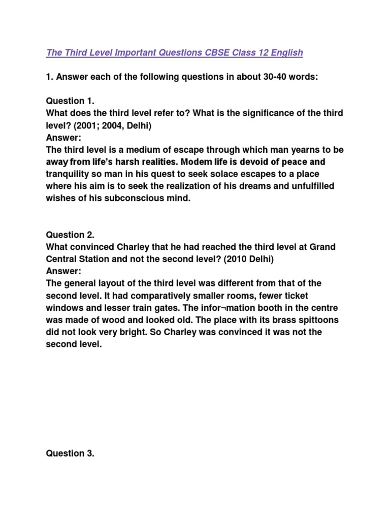 The Third Level Important Questions CBSE Class 12 English | PDF