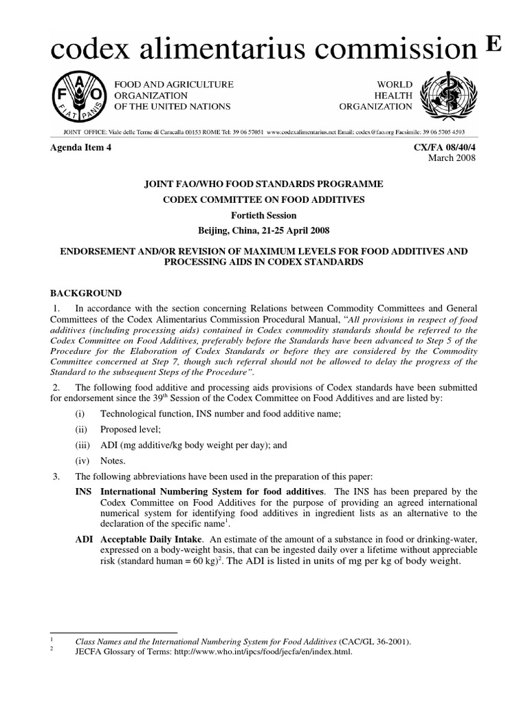 Codex Food Additive Standards Update | PDF | Lactic Acid | Salt (Chemistry)