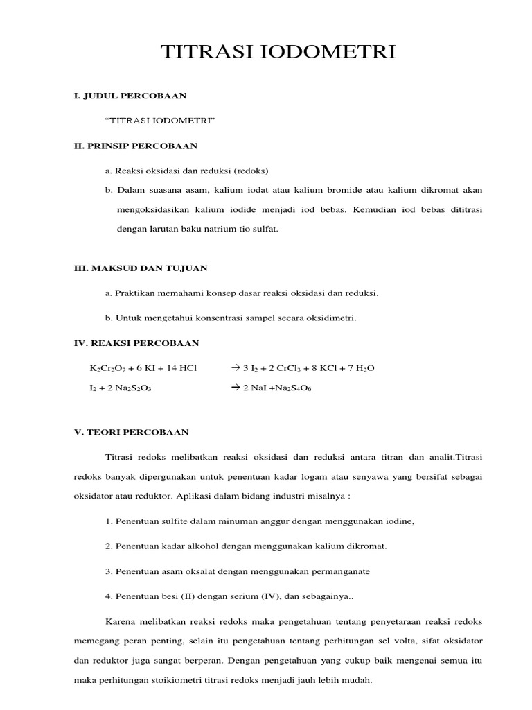 Laporan Praktikum Iodometri | PDF