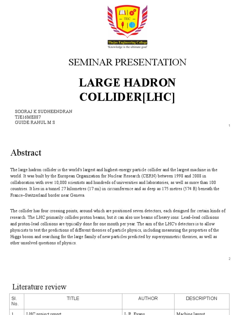 Large Hadron Collider Overview | PDF | Large Hadron Collider | Particle ...