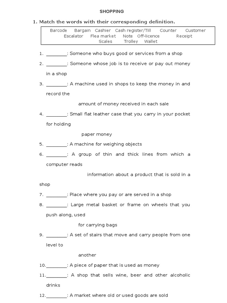 Shopping Vocabulary and Definitions Guide | PDF | Retail | Business