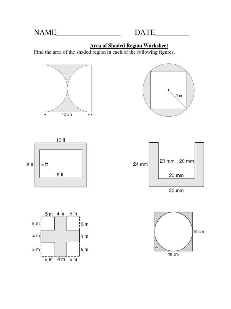 Area of Shaded Region Worksheet2 | PDF