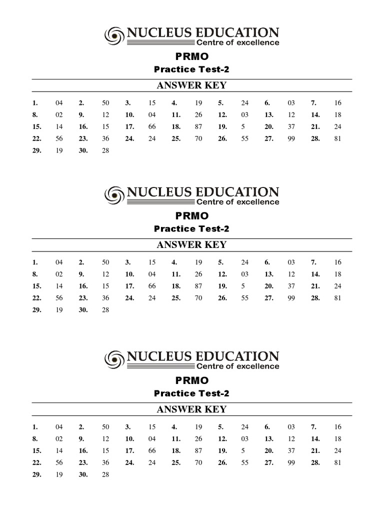 PRMO Practice Test-2 Answer Key: Solutions to a 30 Question Test | PDF