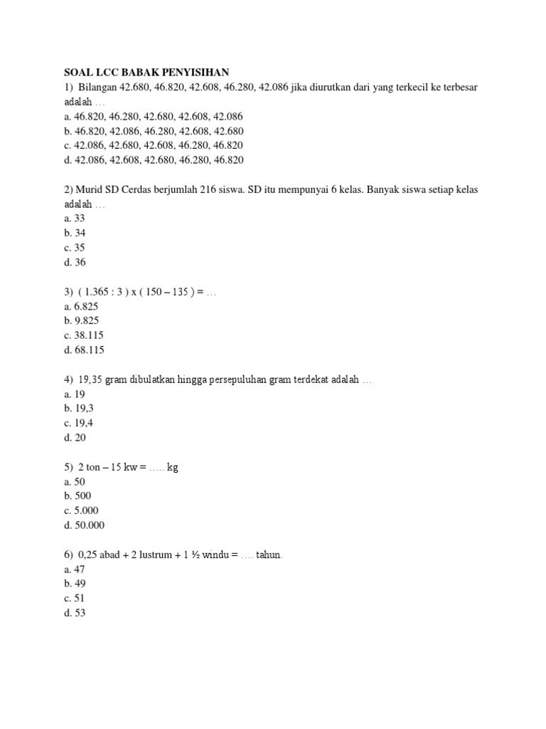 Soal LCC SD | PDF | Metode & Bahan Ajar