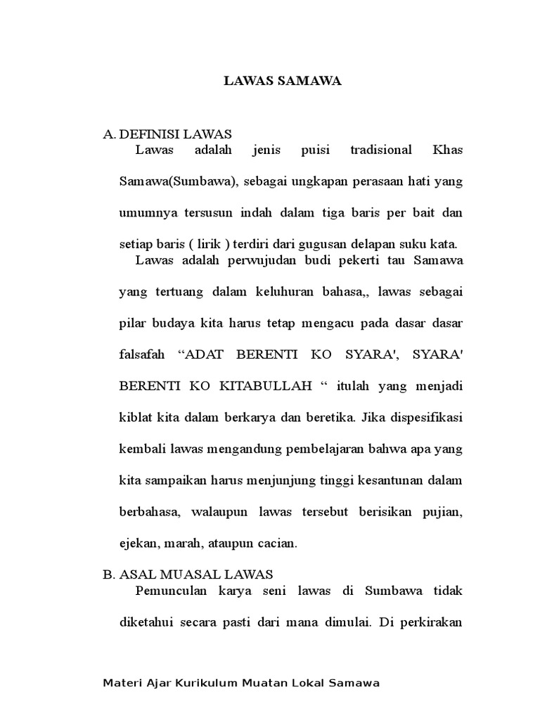 Lawas, Sakeco Dan Tuter Samawa | PDF
