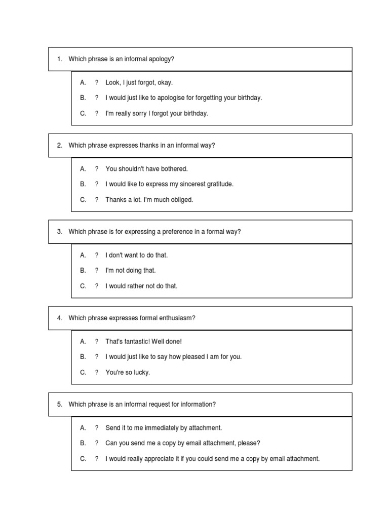 Formal Informal Activity 2 | PDF