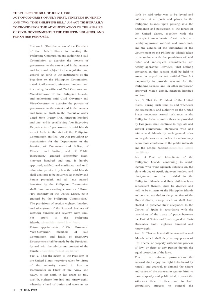 PH Bill 1902 | PDF | Presidents Of The United States | American Government